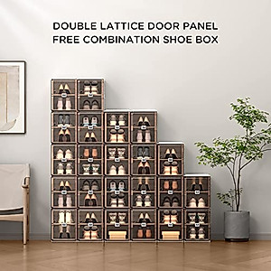 MAYIBOX Shoe Cabinet 2-20 Grid Stackable Transparent Folding Shoe Box Plastic Storage Box Storage 2-40 Pairs of Shoes (2 Rows 8 grids)