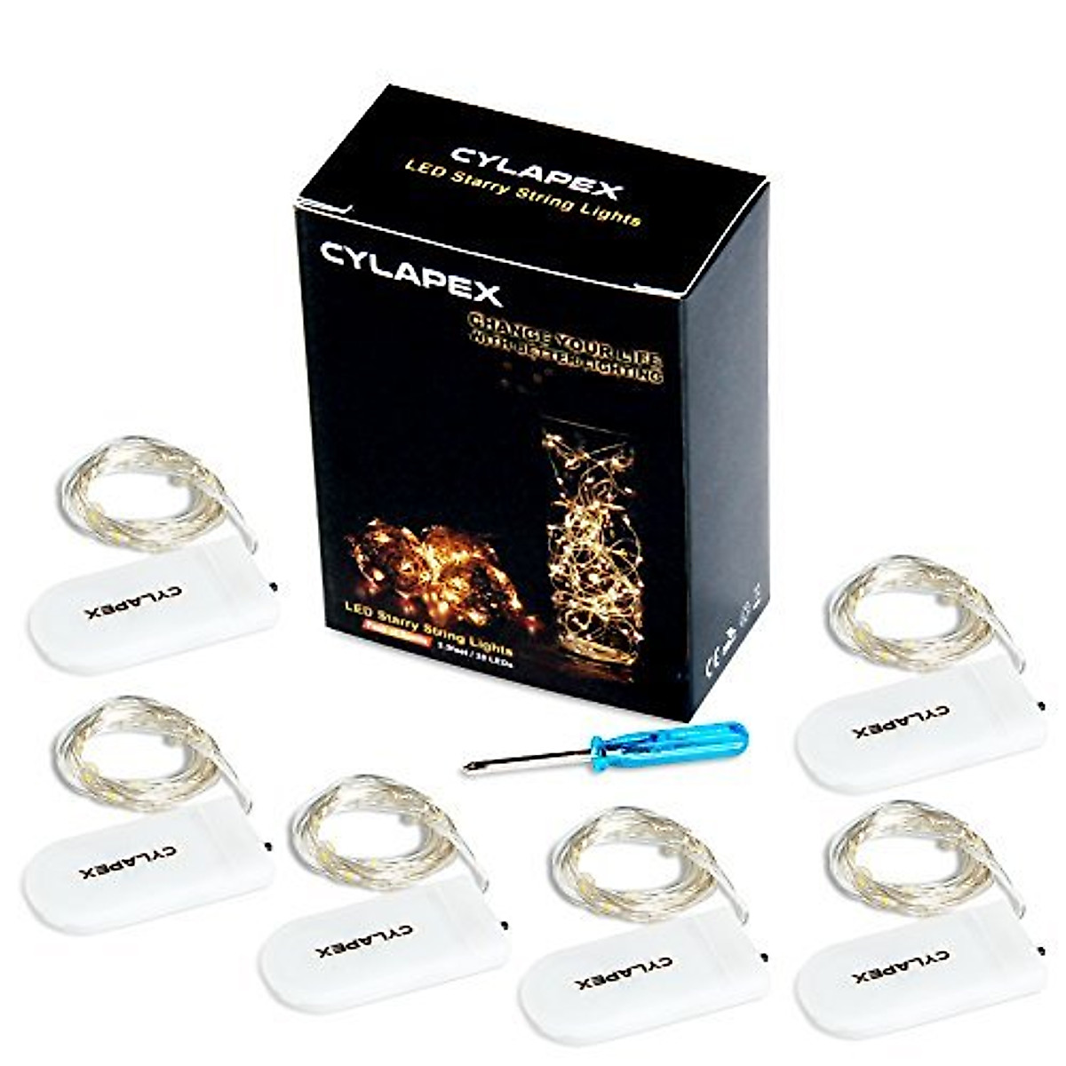 CYLAPEX 6 Pack Fairy Lights Battery Operated 20 LED on 3.3ft Silvery Copper Wire Firefly Fairy String Lights Warm White for Wedding Party Mason Jar Christmas Decorations Bedroom Decor