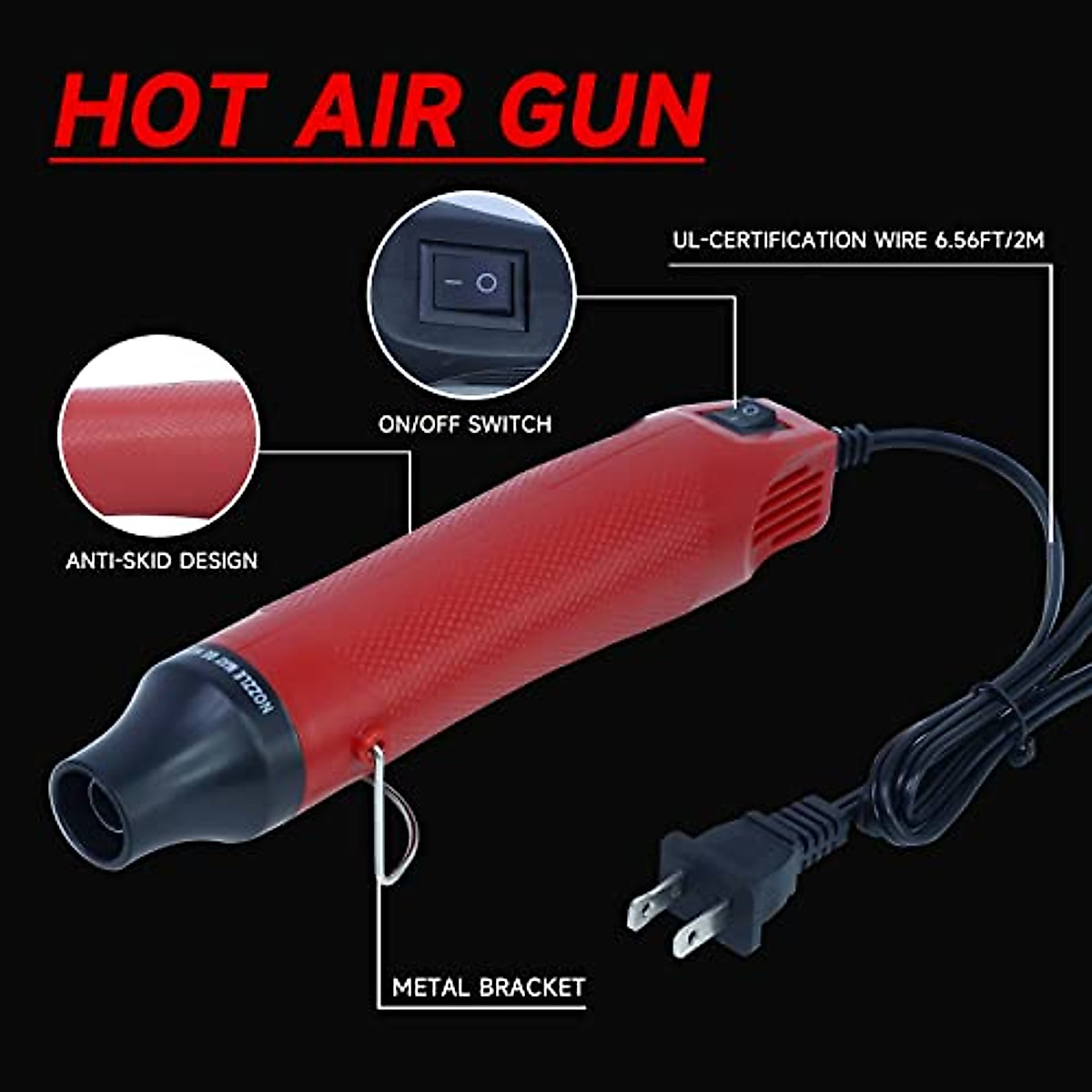 Mini Heat Gun, 300W Portable Heat Gun for Crafts, Fast Heating Handheld Hot Air Gun for DIY, Electronics Repairing, Wrapping, Soldering, Paint Removing and Watercolor Drying(RED)