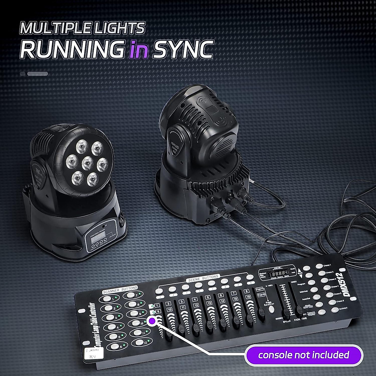 U`King Moving Head Light RGBW Stage Lighting DJ Lights 7 x 10W LED Beam Spotlight 9/14 CH Wash Light with DMX and Sound Activated for Church Wedding Bar Christmas and Halloween (Set of 2)