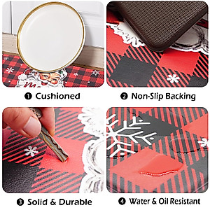 INFISIBLE Christmas Anti Fatigue Kitchen Rugs and Mats Set of 2, Red and Black Buffalo Plaid Kitchen Floor Mats Cushioned Non Slip Washable, Christmas Tree Kitchen Mat Santa Claus Xmas Decor