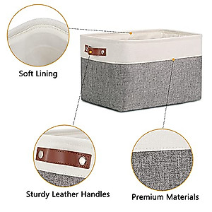 DULLEMELO Collapsible Bundle Baskets 3 Medium Baskets 15"x11"x9.5" + 4 Cube Baskets 12"x12"x12"（White&Grey