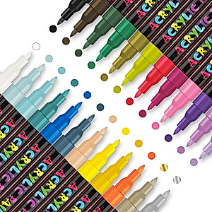 IVSUN 24 Colors Acrylic Paint Marker Pens, Premium Extra Fine Point Acrylic Paint Pens for Wood, Canvas, Stone, Rock Painting, Glass, Ceramic Surfaces, DIY Crafts Making Art Supplies