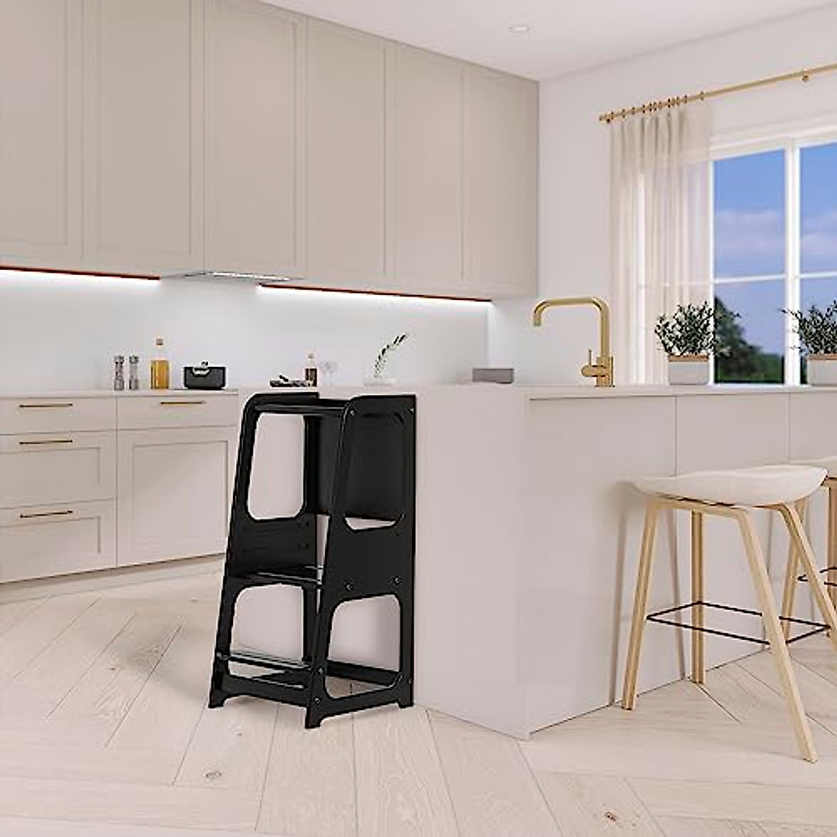 Dream On Me Explora Toddler Learning Tower/Anti-Slip Base/Multipurpose Kids Step Stool / 3 Platform Heights/Chalkable Black Board/Children’s Step Stool