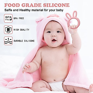 MISSLILI Silicone Babies Teethers Baby Teething Toys for Soothe Massage Sore Gums for 3-12 Months Infants, BPA Free, Ring Shape Rabbit Ear Design (Pink)