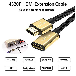8K HDMI Extender 2.1 HDMI Extension Cable 8K@60Hz,4K@120Hz,Utra high Speed HDMI Male to Female Nylon Braided HDMI Extender Cable Compatible with Xbox PS5 PS4 Roku TV Stick Blu Ray Player(9 Feet)