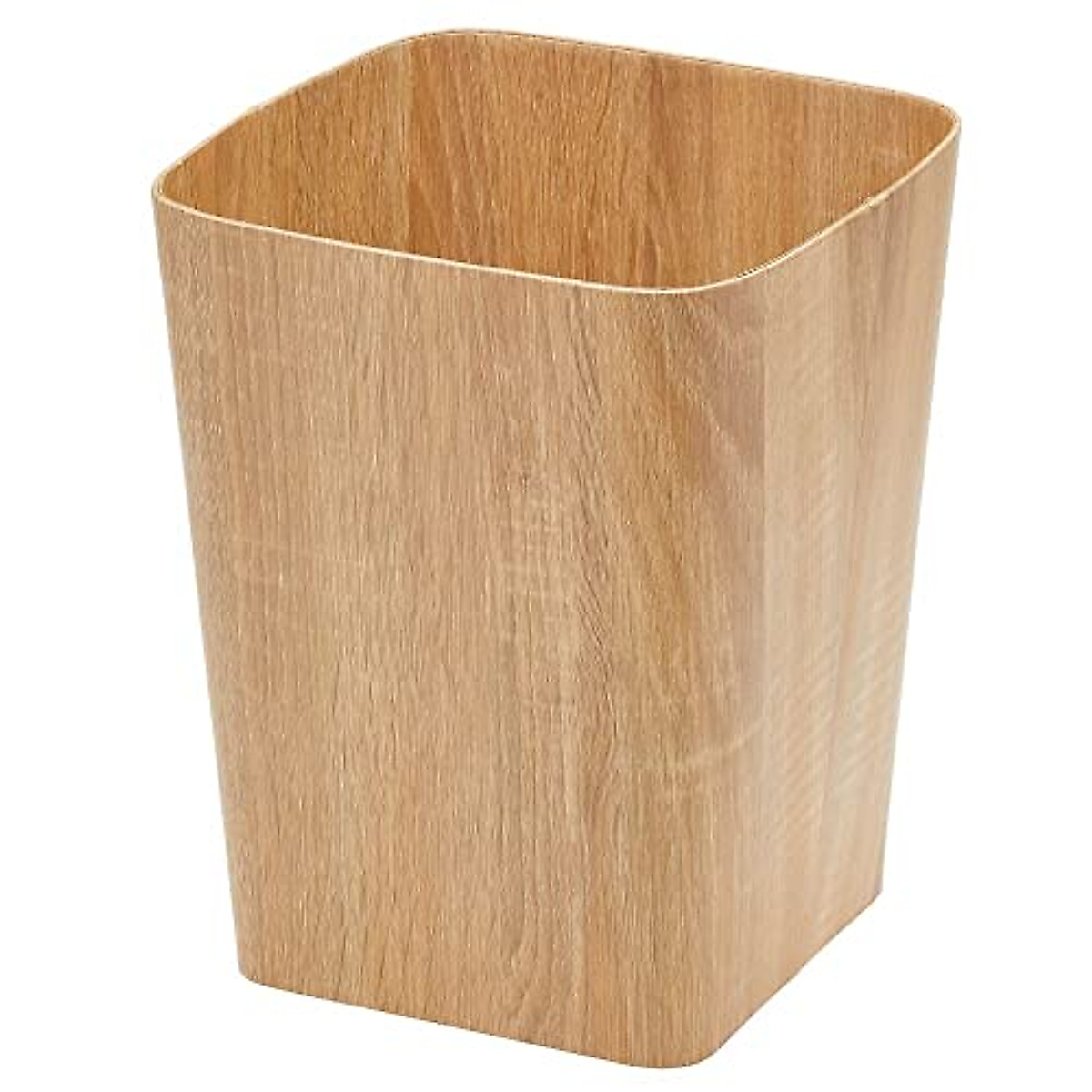 mDesign Square Trash Can Wastebasket, Garbage Container Bin - for Bathrooms, Powder Rooms, Kitchens, Home Offices - Natural/Tan Wood Print