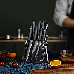 Bfonder Kitchen Knife Set with Block, 11PCS Chef Knife Set with Sharpener, Japanese Stainless Steel Knife Block Set for Kitchen with Acrylic Stand, Black