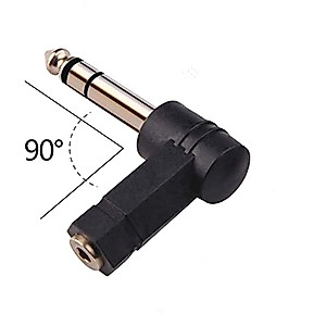 SHANFEILU 1/4 Inch TRS to 3.5mm Right Angle Adapter 90 Degree 6.35mm 3 Pole Male to 3.5mm Female Stereo AUX Headphone Audio Right Angle Converter Connector 2 Pcs
