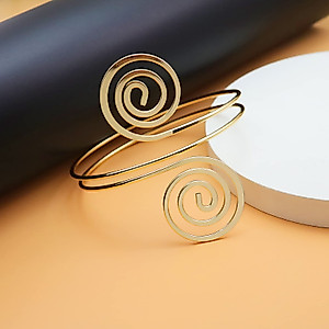 RechicGu Swirl Gypsy Boho Armband Upper Arm Cuff Victorian Filigree Bangle Bracelet Adjustable Armlet Belly Dance Gift Gold