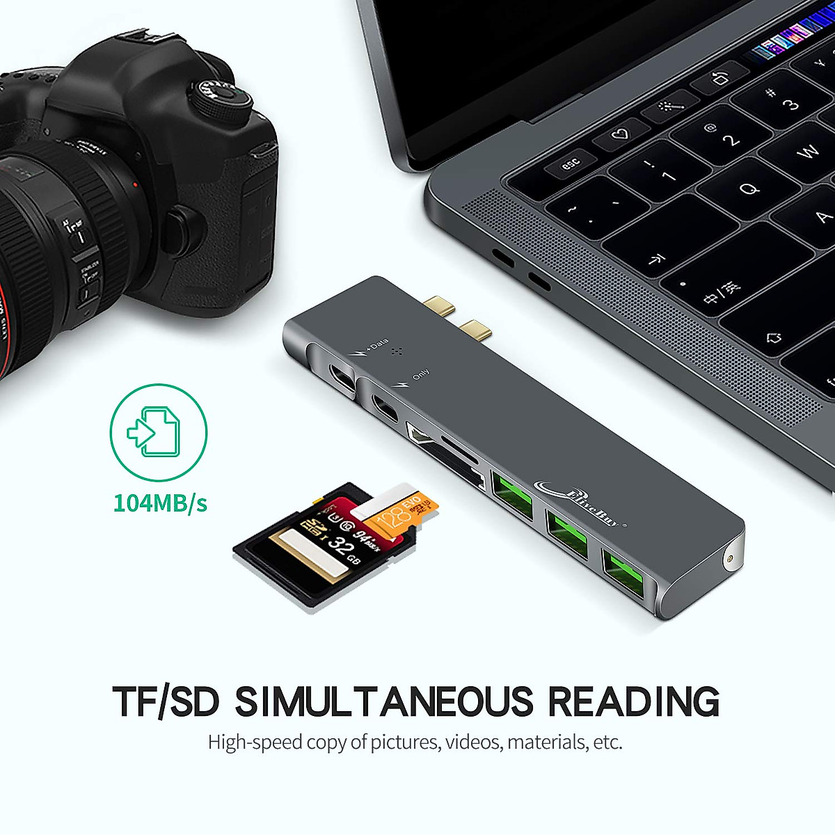 8 in 1 USB C Hub 40Gbps Thunderbolt 3 Dongle with 3 USB 3.0 Ports, 4K USB C to HDMI, SD/TF Card Reader, 100W Pd for MacBook Air 2018 13'', MacBook Pro 2018/2017/2016 13'' 15''