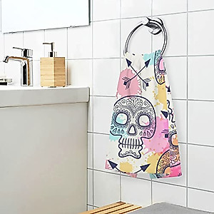 ALAZA Sugar Skull Mexican Day of The Dead Hand Towels for Bathroom 1OO% Cotton 2 pcs Face Towel 16 x 28 inch, Absorbent Soft & Skin-Friendly