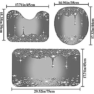 4PCS Glitter Diamond Shower Curtains with Rugs Bath Mat Toilet Lid Cover and 12 Hooks Waterproof Bling Bathroom Shower Curtain Set
