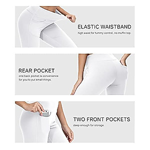 Cakulo Women's Plus Size Capris Pants Yoga Flare High Waist Bootcut Stretch Jean Casual Palazzo Cream Bottoms Knee Flared Leggings with Pockets White XL