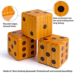 Crobyi Yardzee&Farkle Giant Yard Dice with Collapsible Bucket, 3.5" Giant Wooden Lawn Dice Game for Family. Includes 6 Giant Dice, 2 Scoreboard,2 Marker Pens and Collapsible Bucket.