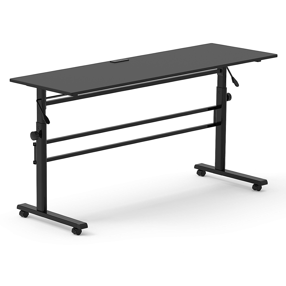 Stand Up Desk Store Crank Adjustable Height Flip Top Rolling Conference Classroom Table (Black Frame/Black Top, 71" Wide)