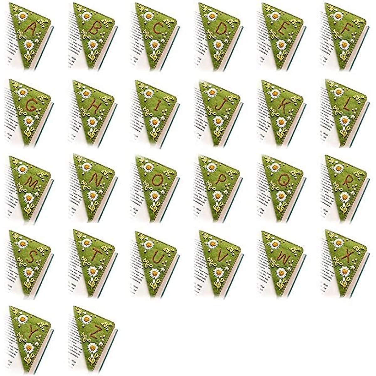 26 Letters Personalized Hand Embroidered Corner Bookmark,Felt Triangle Page Stitched Corner Handmade Bookmark,Unique Cute Flower Letter Embroidery Bookmarks Accessories for Book Lovers