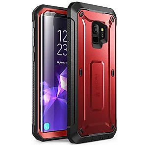 SupCase Unicorn Beetle Pro Series Case Designed for Galaxy S9, with Built-in Screen Protector Full-Body Rugged Holster Case for Galaxy S9 (2018 Release) (MetallicRed)
