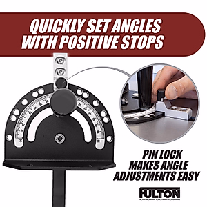 Fulton Precision Miter Gauge with Aluminum Miter Fence with 45 degree Angled Ends for Maximum Stock Support and a Repetitive Cut Flip Stop