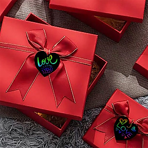 Valentines Day Scratch Paper 96 Pieces Art Rainbow Heart-shaped Scratch Craft Art with Wooden Styluses and Ribbons for Kids Decorative Arts and Crafts Valentine's Day Wedding