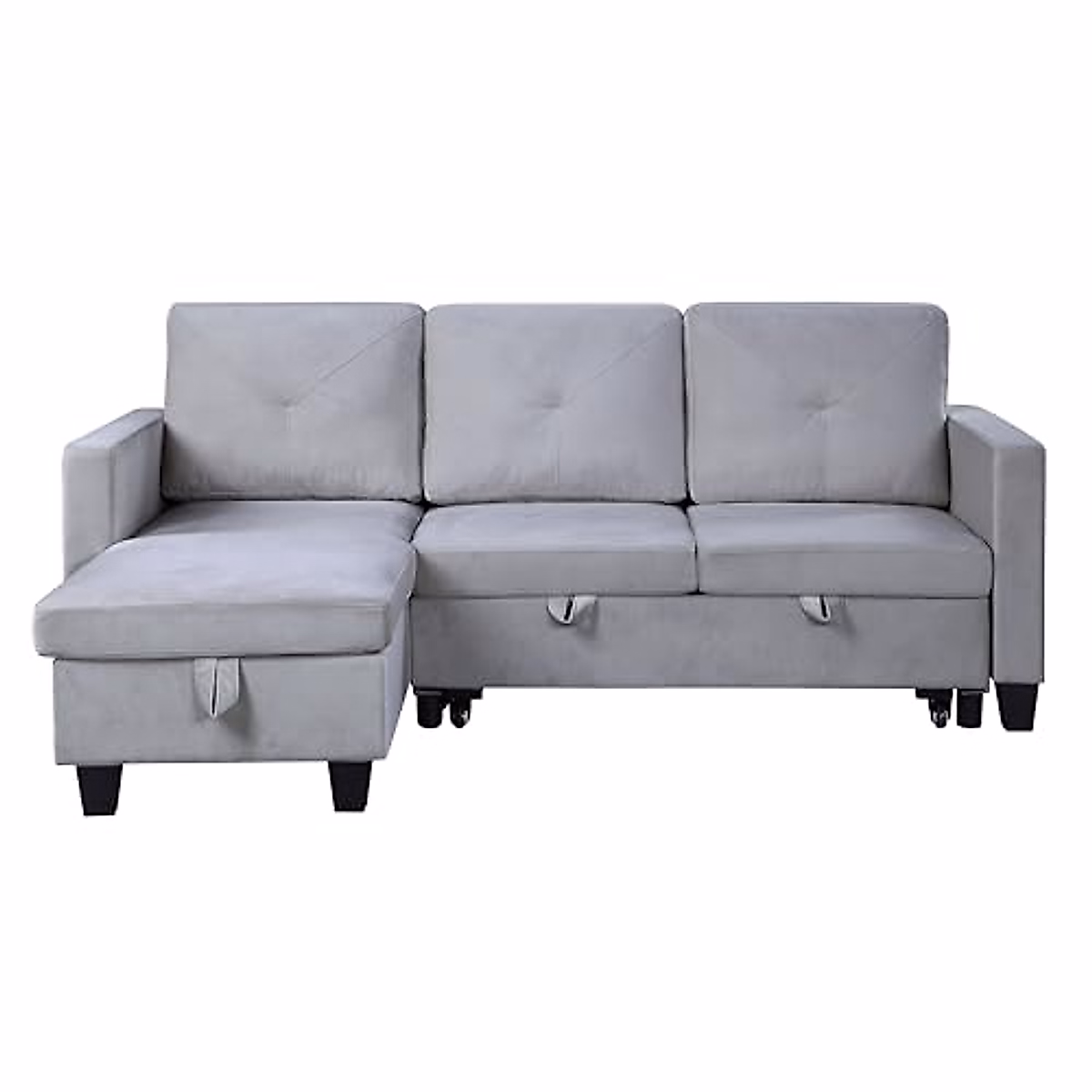 Lilola Home Nova 82.5" W Light Gray Velvet Reversible Sleeper Sectional Sofa with Storage Chaise