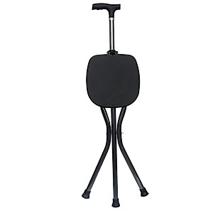 Hold 440 lbs Walking Cane Seat,Heavy Duty Travel Hiking Crutches Stool, Aluminum Alloy, Bow Handle, Non-Slip, Elderly Folding Portable Cane Chairs