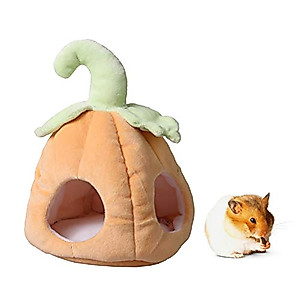 POPETPOP Pumpkin Design Guinea Pig Hamster Sleeping Bed - Warm Small Animal House Bed - Cosy Winter Snuggle Bed Cushions for Hamster, Chinchillas, Squirrels, Guinea Pig and Other Small Pets