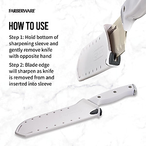 Farberware Edgekeeper Triple Riveted Santoku Self-Sharpening Blade Cover, High Carbon-Stainless Steel Kitchen Ergonomic Handle, Razor-Sharp Knife, 7 Inch, White