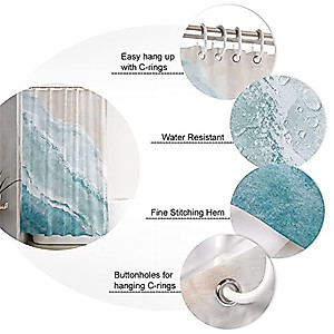 PakiInno Shower Curtain Sets 4 Piece Bathroom Decor Sets with Rugs, Ocean Beach Dreamy Gradient Minimalist Abstract Art Illustration Waterproof Shower Curtain Non-Slip Rug with Hooks for Tub-