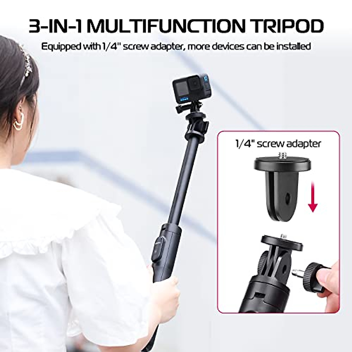 ULANZI SK-03 Selfie Stick Tripod, 64" Professional Stable Phone Tripod Stand for Smartphone/Camera/Gopro, 3 in 1 Extendable Phone Tripod with Detachable Remote for Travel Selfies Video Recording Vlog