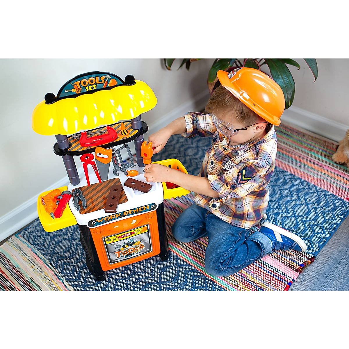 Kids Tool Bench, 32 Piece Toddler Workbench with Toddler Tool kit, Pretend Play Tool Set for Kids, Kids Workbench STEM Role Play Construction Toy Tool Bench, Indoor & Outdoor Set for Kids Ages 3+