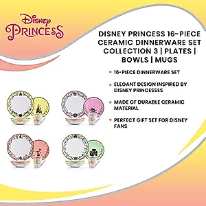 Disney Princess 16-Piece Dinnerware Set | Merida, Pocahontas, Moana, Snow White
