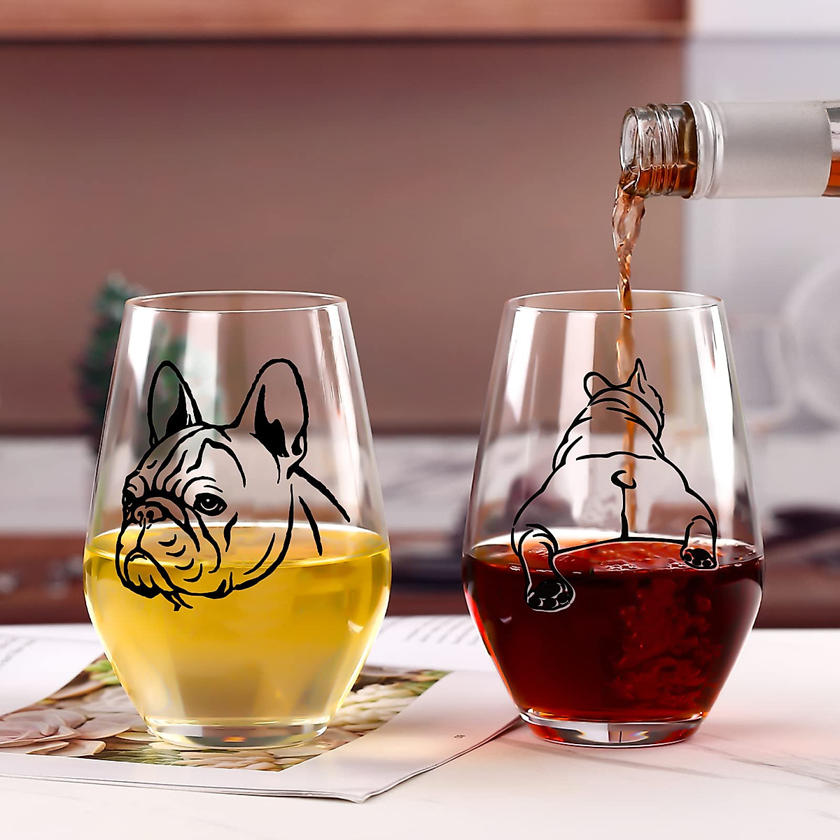 comfit French Bulldog Wine Glasses Set 2 - Funny&Cool Bulldog Puppy Dog Gifts for BullDog Lovers,Owners,Couples,Him,Her,Father,Mother with bulldog onBirthday,Anniversary18.5oz