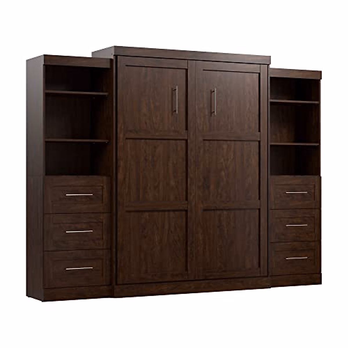 Bestar Pur Queen Murphy Bed and 2 Storage Units with Drawers, 115-inch Space-Saving Wall Bed