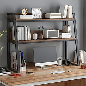 FPIGSHS Ladder Bookcase for Computer Desktop, 2-Tier Multipurpose Countertop Hutch Bookshelf, Multi-Function Storage Display Shelf Organizer Rack for Home Dorm Office Supplies (115CM)