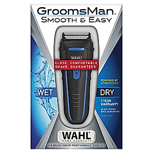 Wahl Groomsman Electric Shaver Rechargeable Wet/Dry Waterproof Electric Razor for Cordless Men's Shaving & Grooming - Lithium Ion with Long Run Time & Quick Charge – Model 7063