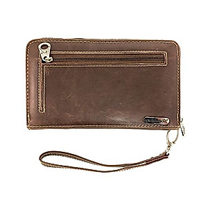 Montana West Ladies Wristlet Wallet 2-in-1 Western Tooled Genuine Leather Zippered Enclosure Brown