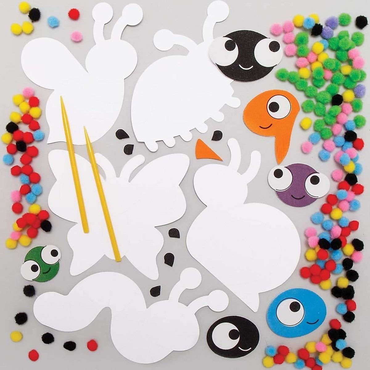 Baker Ross AX871 Bug Pom Pom Kits - Pack of 5, Creative Art and Craft Supplies for Kids to Make, Decorate and Display