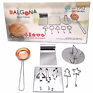 [LENITH] Dalgona Korean Squid Game Sugar Candy Cookies Stainless Copper Plate Making Tools 9pcs Set