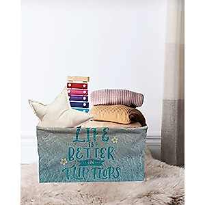 Storage Cubes Organizer with Handles, Frangipani and Life is Better in the Flip Flops Storage Bins Fabric Collapsible Storage Baskets for Shelf Closet Nursery Cloth Organizers Box Blue Seawater 1pcs