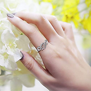 JO WISDOM 925 Sterling Silver Cubic Zirconia Rose Gold Leaf Infinity Knot Ring Size 7