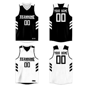 TAND Custom Basketball Jersey Reversible Uniform Add Any Team Name Number Personalized Sports Vest for Men/Boys, Black White, One Size