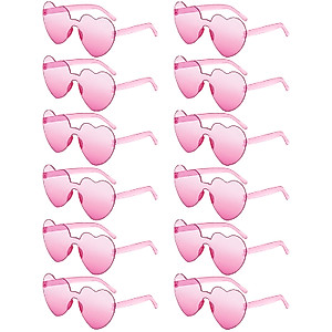 Pibupibu 12 Pack Pink Heart Sunglasses for Women, Fun Heart Shape Sunglasses Bachelorette Party, Rimless Heart Party Glasses Bulk