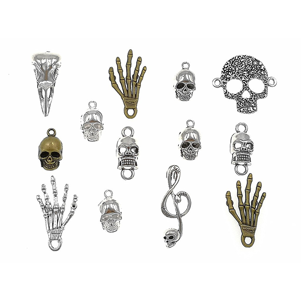 ALIMITOPIA 100 Grams Assorted Skull Skeleton Bone Punk Steampunk Charm Pendant Connector for DIY Necklace Bracelet Jewelry Making Findings