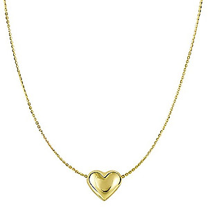 Jewelry Affairs 10K Real Gold Puffed Heart Pendant Necklace, 18" (Yellow Gold, 10K)