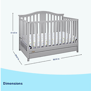 Graco Solano 4-in-1 Convertible Crib with Drawer (Pebble Gray) – GREENGUARD Gold Certified, Crib with Drawer Combo, Includes Full-Size Nursery Storage Drawer, Converts to Toddler Bed and Full-Size Bed