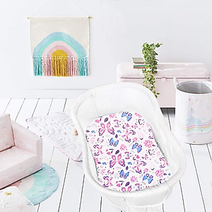 AMROSE Premium Cotton Butterfly Bassinet Sheets, Fit for Halo Bassinest Swivel Sleeper, 2 Pack Hourglass Bassinet Mattress Sheet Set for Girl, Soft Breathable Safe, Pink & Floral Butterfly Prints