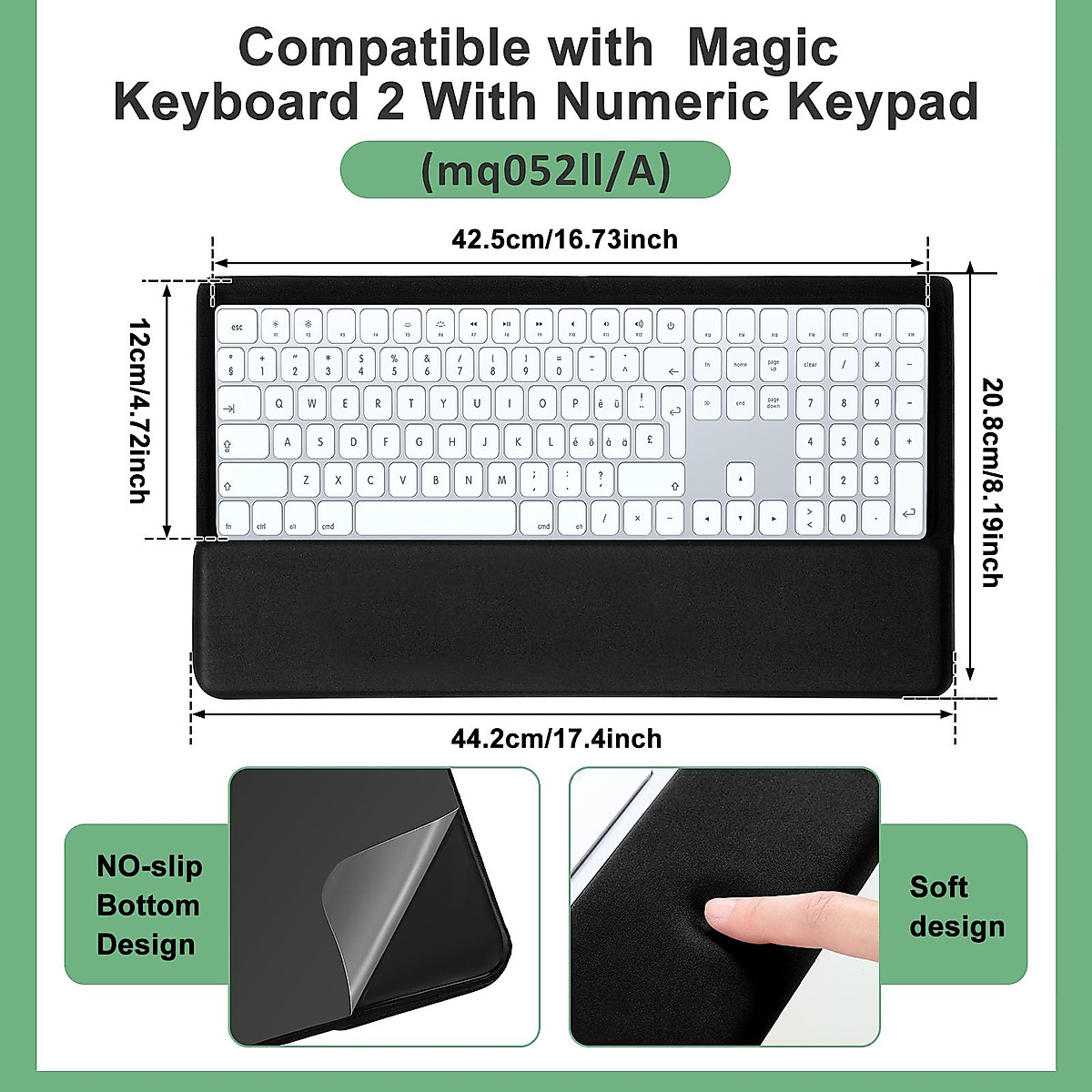 Keyboard Wrist Rest for Pad Wrist Rest Stand Compatible with Wireless Keyboard with Numeric Keypad for Easy Typing(Compatible with Magic Keyboard 2 with Numeric Keypad, MQ052LL/A)