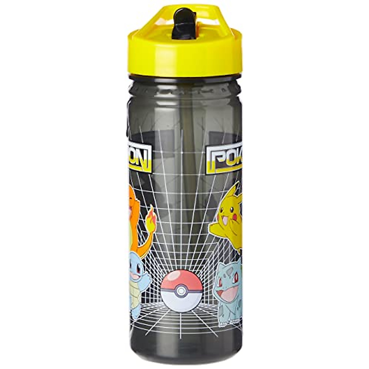 Pokemon Plastic Drinking BPA Free Water Bottle with Removable Straw, Pikachu Print, Leakproof Lid, Reusable, Lightweight, Durable Perfect for Kids & Adults-600ml, Multi, One Size