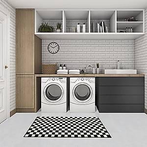 Seavish Checkered Rug, 2x4 Ft Moroccan Checkerboard Rug Black and White Outdoor Washable Runner Rug Cotton Woven Area Rugs Reversible Floor Mat for Front Door Bedroom Entryway Hallway Entryway